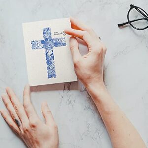 Twigs Paper - Christian Cross Thank You Card Set - 12 Blank Religious Cards (5.5 x 4.25 Inch) with 12 Envelopes - Eco Friendly Stationery - Made In The USA From Sustainable Materials