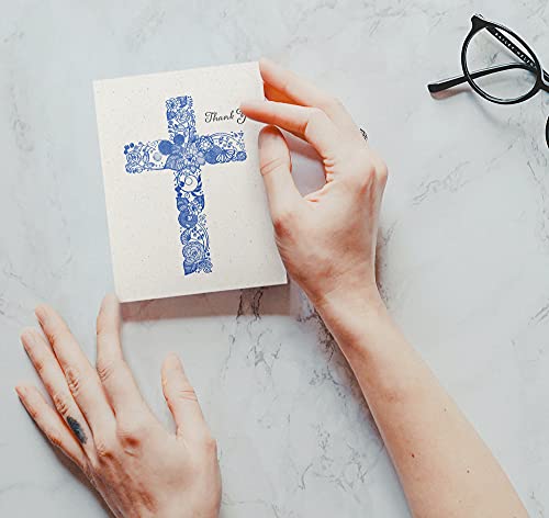 Twigs Paper - Christian Cross Thank You Card Set - 12 Blank Religious Cards (5.5 x 4.25 Inch) with 12 Envelopes - Eco Friendly Stationery - Made In The USA From Sustainable Materials