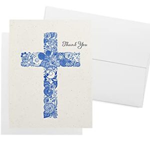 Twigs Paper - Christian Cross Thank You Card Set - 12 Blank Religious Cards (5.5 x 4.25 Inch) with 12 Envelopes - Eco Friendly Stationery - Made In The USA From Sustainable Materials