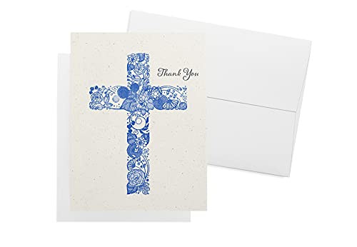 Twigs Paper - Christian Cross Thank You Card Set - 12 Blank Religious Cards (5.5 x 4.25 Inch) with 12 Envelopes - Eco Friendly Stationery - Made In The USA From Sustainable Materials