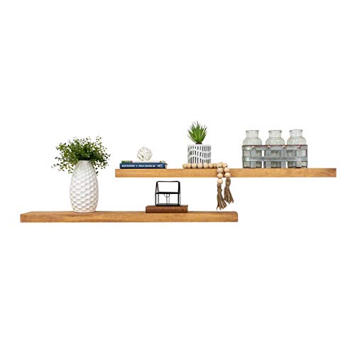 Del Hutson Designs Rustic Pine Floating Wall Shelves, Set of 2, 36", Walnut