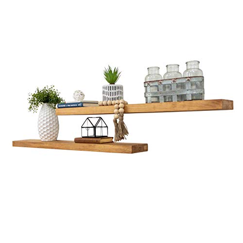 Del Hutson Designs Rustic Pine Floating Wall Shelves, Set of 2, 36", Walnut