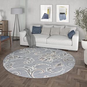 Garland Transitional Floral Gray Round Area Rug, 5' Round