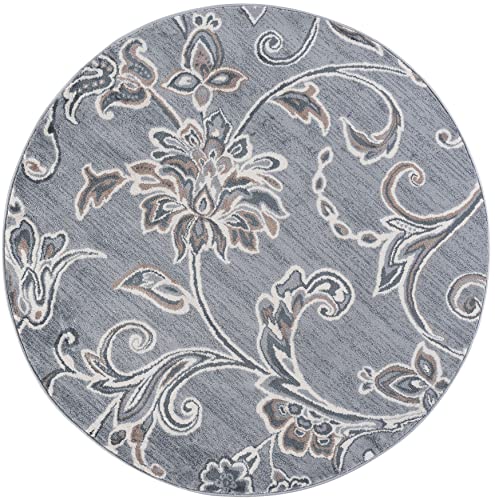 Garland Transitional Floral Gray Round Area Rug, 5' Round