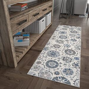 wendy transitional floral cream runner rug, 2' x 10'