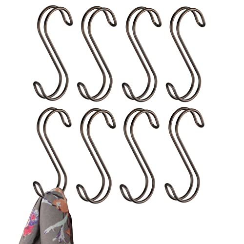 mDesign Metal Wire Over The Rod Hanging Closet Accessory S Hook for Handbags, Belts or Jackets - Snag Free - 8 Pack - Bronze