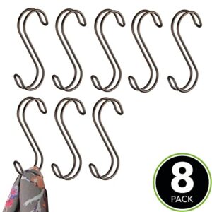 mDesign Metal Wire Over The Rod Hanging Closet Accessory S Hook for Handbags, Belts or Jackets - Snag Free - 8 Pack - Bronze