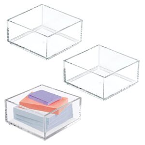 mdesign plastic square desk organizer - create section for home office drawers, desktop - holds pens, paper clips, notebooks and other office supply accessory - lumiere collection - 3 pack, clear