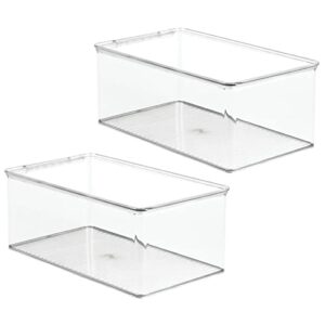 mDesign Plastic Stackable Toy Storage Bin Container Box with Hinge Lid for Organizing Living Room, Play Room, Bedroom, Nursery, Hold Blocks, Puzzles, Books, Lumiere Collection, 2 Pack - Clear