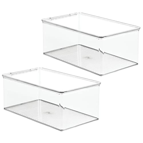 mDesign Plastic Stackable Toy Storage Bin Container Box with Hinge Lid for Organizing Living Room, Play Room, Bedroom, Nursery, Hold Blocks, Puzzles, Books, Lumiere Collection, 2 Pack - Clear