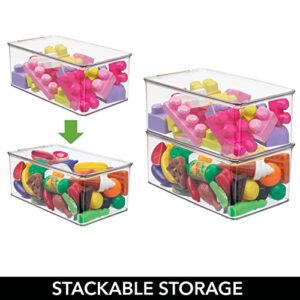 mDesign Plastic Stackable Toy Storage Bin Container Box with Hinge Lid for Organizing Living Room, Play Room, Bedroom, Nursery, Hold Blocks, Puzzles, Books, Lumiere Collection, 2 Pack - Clear