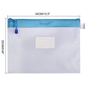 Zipper Pouch, Wisdompro 4 Packs Durable Letter Size Waterproof Mesh File Bag, Document Organizer - Blue