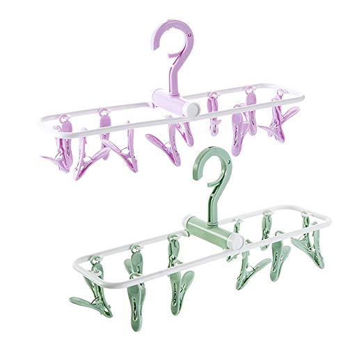 Aschic Folding Portable Laundry Hanger with 12 Clips Drying Rack for Socks&Lingerie Plastic Clothes Pins (Assorted)