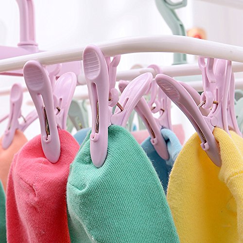 Aschic Folding Portable Laundry Hanger with 12 Clips Drying Rack for Socks&Lingerie Plastic Clothes Pins (Assorted)