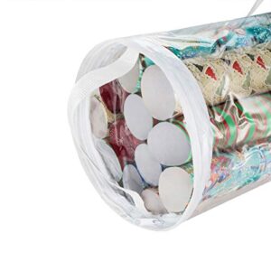 Elf Stor Gift Wrapping Paper Roll Storage Bags 31" long, 2 pk Clear Totes with Handles, fits up to 25 pcs gift wrap paper roll in each bag