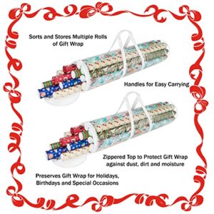 Elf Stor Gift Wrapping Paper Roll Storage Bags 31" long, 2 pk Clear Totes with Handles, fits up to 25 pcs gift wrap paper roll in each bag