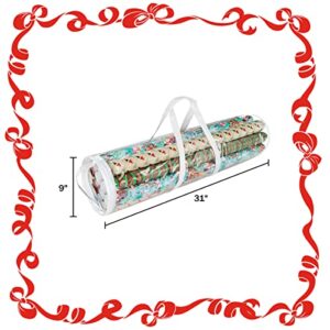 Elf Stor Gift Wrapping Paper Roll Storage Bags 31" long, 2 pk Clear Totes with Handles, fits up to 25 pcs gift wrap paper roll in each bag