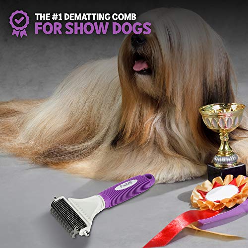 Poodle Pet Dematting Comb for Dogs – Handheld Undercoat Dematter Rake Grooming Tool for Long or Short Hair