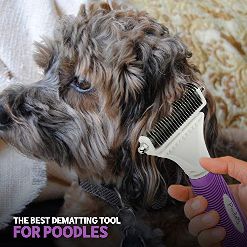 Poodle Pet Dematting Comb for Dogs – Handheld Undercoat Dematter Rake Grooming Tool for Long or Short Hair