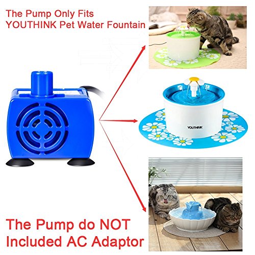 YOUTHINK Fountain Pump, Silent Submersible Pet Fountain Pump Low-pressure Consumption with 5.9 Feet of Power Cord, Suitable for 1.6l and 2.1l Flower Fountains