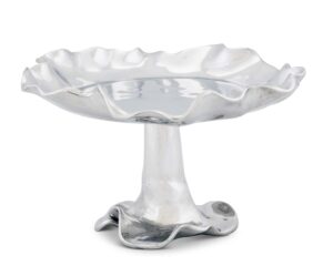 arthur court carmel pattern modern metal elevated serving tray 9 inch diameter 5.5 inch tall