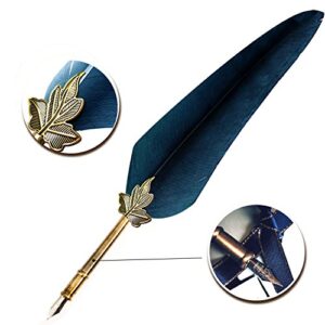 GloDeals Feather Pen Feather Quill Pen Antique Calligraphy Pen Dip Feather Pen Set Writing Case(Blue)