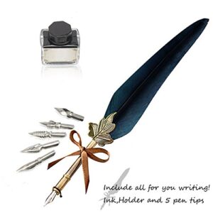 GloDeals Feather Pen Feather Quill Pen Antique Calligraphy Pen Dip Feather Pen Set Writing Case(Blue)