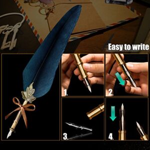 GloDeals Feather Pen Feather Quill Pen Antique Calligraphy Pen Dip Feather Pen Set Writing Case(Blue)