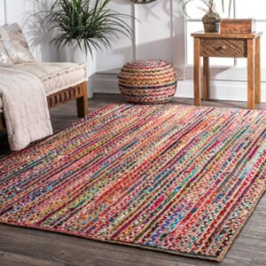 nuloom aleen bohemian cotton/jute area rug, 6' x 9', multi