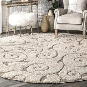 nuloom vine swirls maisha shag area rug, 5' 3" round, cream