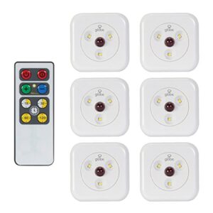 led under cabinet slim puck light 6-pack, universal remote control included, dimmable, push button on/off switch, white finish, 18 batteries included, 3000k soft white,26044