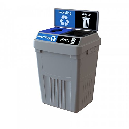 CleanRiver Flex E Bin - 50 Gallons | 2-in-1 Streams | Recycling, & Waste Basket with Backboard | Grey Color