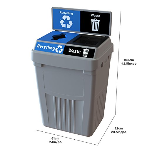 CleanRiver Flex E Bin - 50 Gallons | 2-in-1 Streams | Recycling, & Waste Basket with Backboard | Grey Color