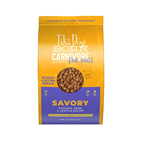 Tiki Dog Born Carnivore for Dogs, Savory Chicken, Peas & Lentils Recipe, Grain Free Baked Kibble for Maximum Nutrition, For Adult Dogs and All Size Breed Dogs, 3.5 lbs Bag