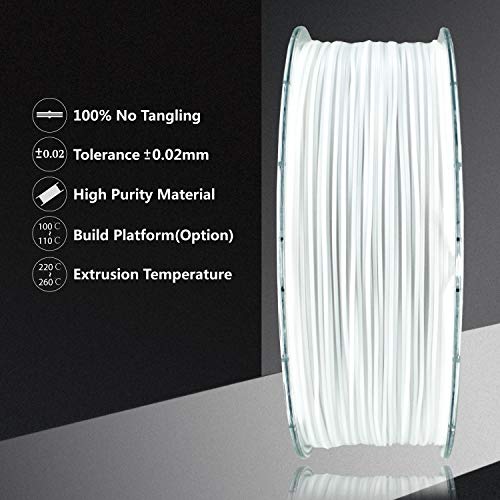 SUPPLY3D 1.75mm White ABS 3D Printer Filament 1kg Spool (2.2lbs), Accuracy +/- 0.03 MM, White