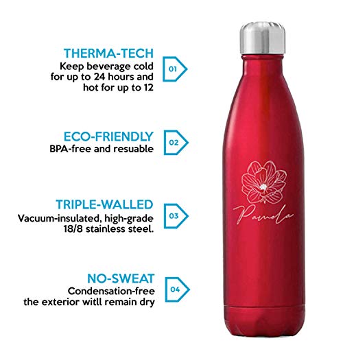 Sofia's Findings Personalized | Custom Engraved Water Bottle | Groomsmen Gift | Double Wall Stainless Steel Vacuum Insulated Water Bottle | Keeps Your Drink Hot & Cold | 17 Oz (500 ml) (Red)