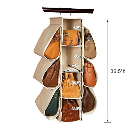 LONGTEAM Hanging Purse Handbag Organizer Homewares Nonwoven 10 Pockets Hanging Closet Storage Bag