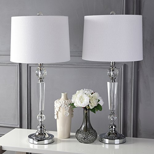 JONATHAN Y JYL2048A-SET2 Set of 2 Table Lamps Emma 29.5" Crystal LED Table Lamp Modern Contemporary Bedside Desk Nightstand Lamp for Bedroom Living Room Office College Bookcase, Clear