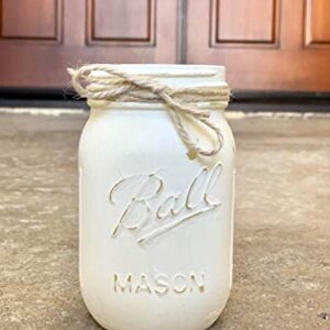 White - Hand Painted and Distressed Mason Jar, Pint 16 oz. Regular Mouth Rustic Farmhouse Style Mason Jar, White Mason Jars, White Vase Mason Jars, White Mason Jars for Centerpieces, Painted Mason Jar