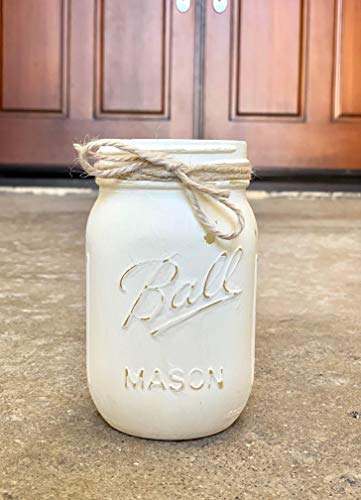 White - Hand Painted and Distressed Mason Jar, Pint 16 oz. Regular Mouth Rustic Farmhouse Style Mason Jar, White Mason Jars, White Vase Mason Jars, White Mason Jars for Centerpieces, Painted Mason Jar