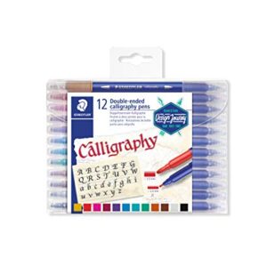 STAEDTLER Double-Ended Calligraphy Pen Pack of 12 Assorted Colours, Model: 3005 TB12 ST