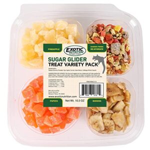 sugar glider treat variety pack (9.5 oz.) - healthy natural sugar glider treat assortment - yogurt drops, crunchez berry blend, dried papaya, dried pineapple - sampler variety value package