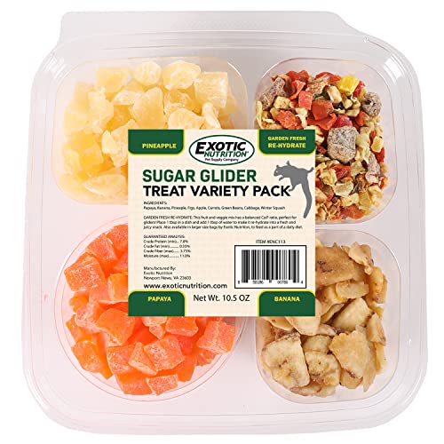 Sugar Glider Treat Variety Pack (9.5 oz.) - Healthy Natural Sugar Glider Treat Assortment - Yogurt Drops, Crunchez Berry Blend, Dried Papaya, Dried Pineapple - Sampler Variety Value Package