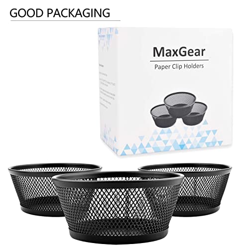 MaxGear Paper Clip Holder Mesh Paper Clip Holders Paperclip Holders Paper Clip Dispenser for Desk Paper Clip Organizer Office Binder Clip Holder Black, 3 Packs