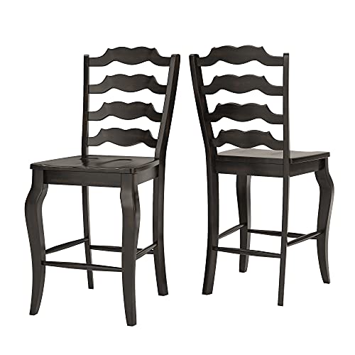 Inspire Q Eleanor French Ladder Back Wood Counter Chair (Set of 2) by Classic Black Antique, Wood Finish