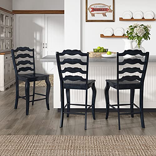 Inspire Q Eleanor French Ladder Back Wood Counter Chair (Set of 2) by Classic Black Antique, Wood Finish