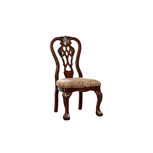 Benzara , Set of Two, Brown Elana Traditional Side Chair with Fabric, Cherry Finish