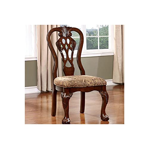 Benzara , Set of Two, Brown Elana Traditional Side Chair with Fabric, Cherry Finish