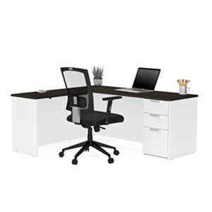 Bestar Pro-Concept Plus L-Shaped Desk with Pedestal, White & Deep Grey