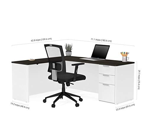 Bestar Pro-Concept Plus L-Shaped Desk with Pedestal, White & Deep Grey